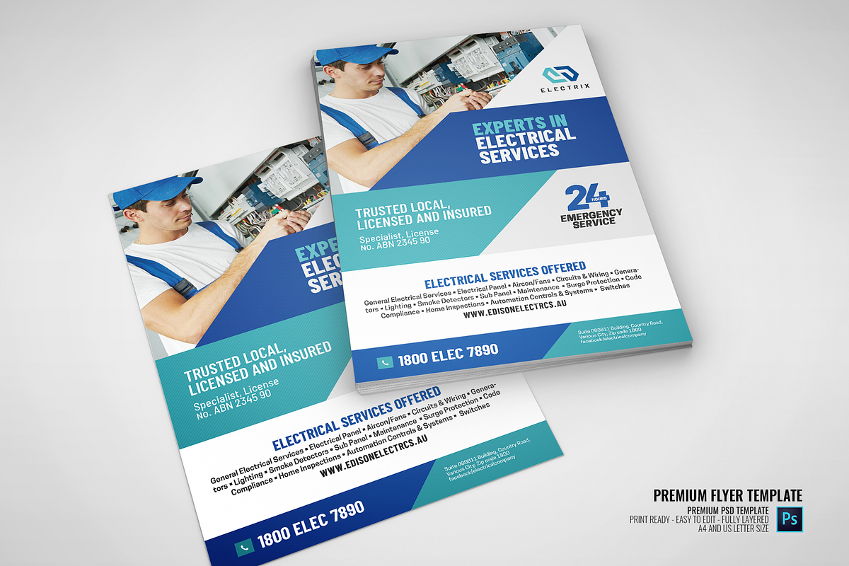 Electrician and Electrical Flyer, a Flyer Template by PSDPixel