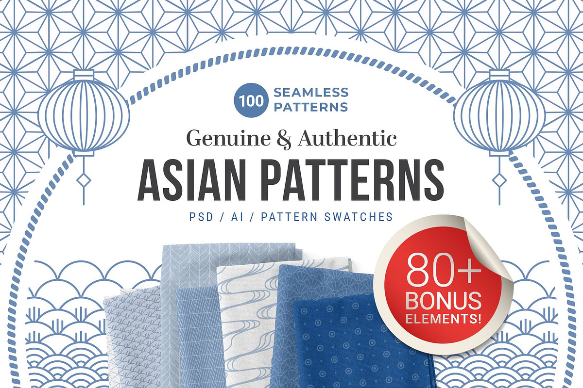 100 Asian Patterns + Bonus Elements, a Pattern Graphic by AsianElements