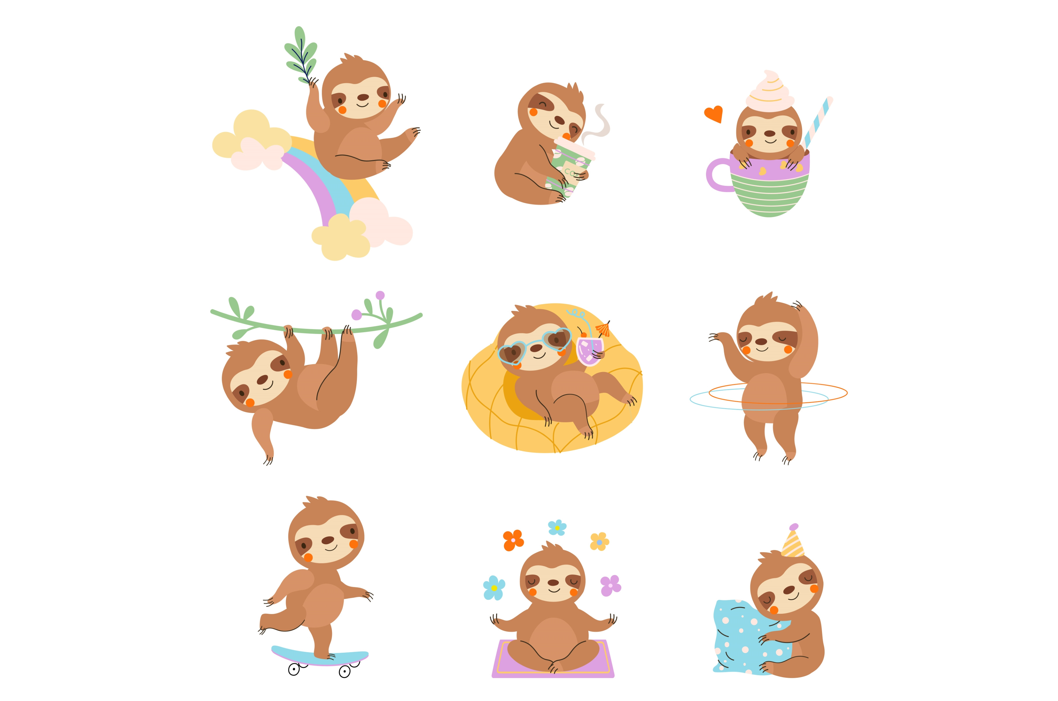 Cute cartoon baby sloths. Wild sloth, a Background Graphic by Valerie ...
