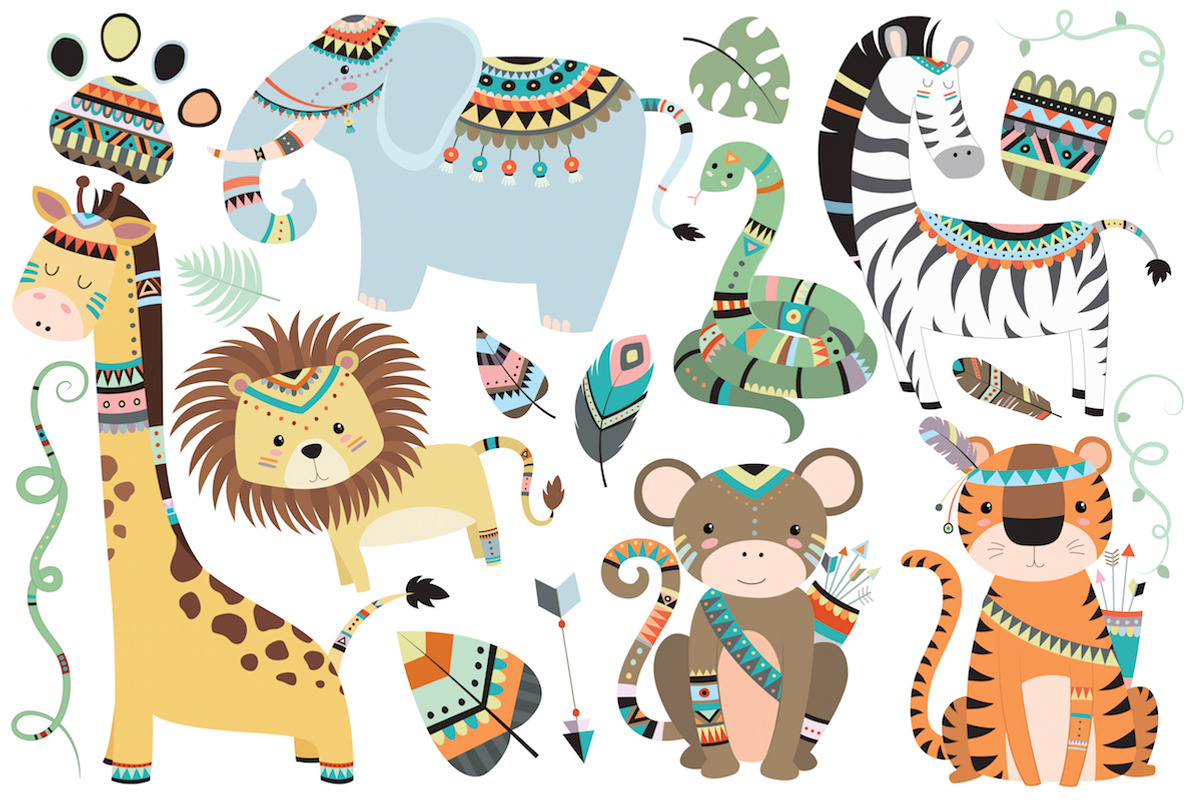 Tribal Animals 35 pc Clipart Set, an Animal Illustration by Kenna Sato ...