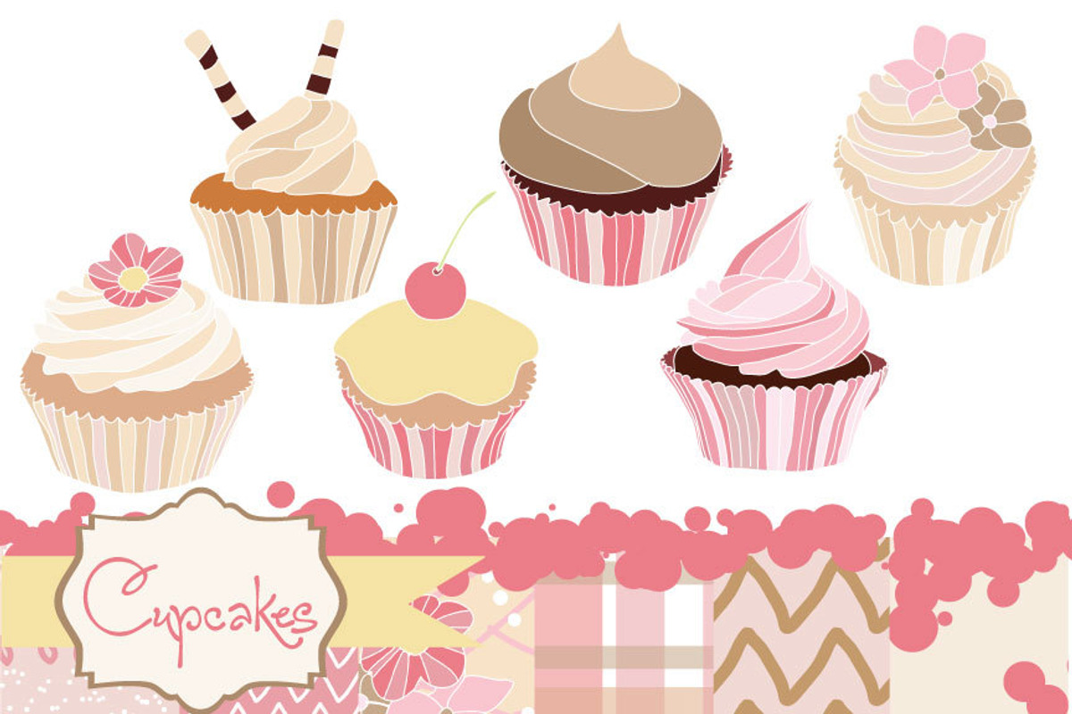 Cupcakes digital clipart and paper, a Graphic by Verdigris Studios