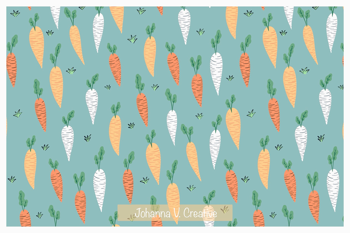 Cute Spring Carrot Pattern, an Illustration by Johanna V. Creative
