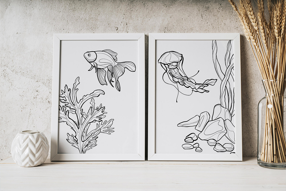 Sea Life. Line art and color, an Animal Illustration by DamriNa art