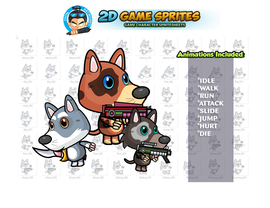 Dogies 2D Game Sprite Set, an Animal Illustration by DionArtworks