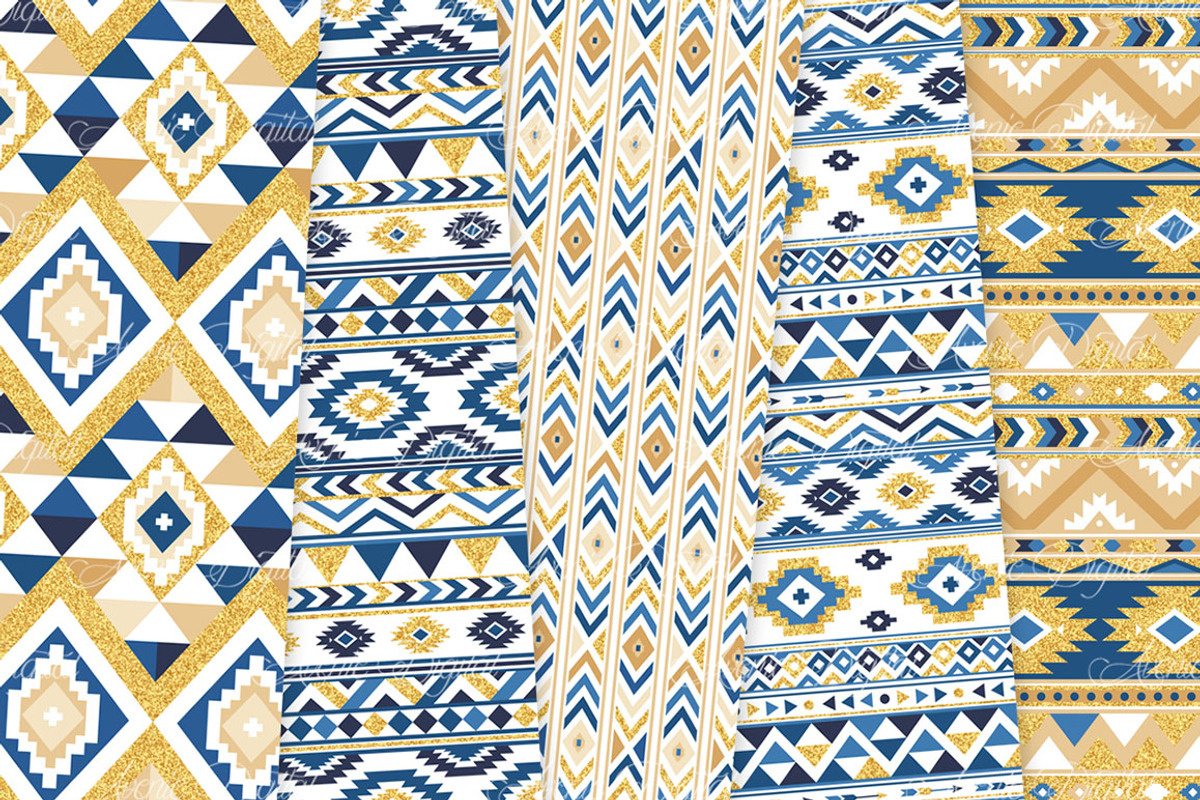Navy & Gold Boho Seamless Patterns, a Pattern Graphic by Avenie Digital