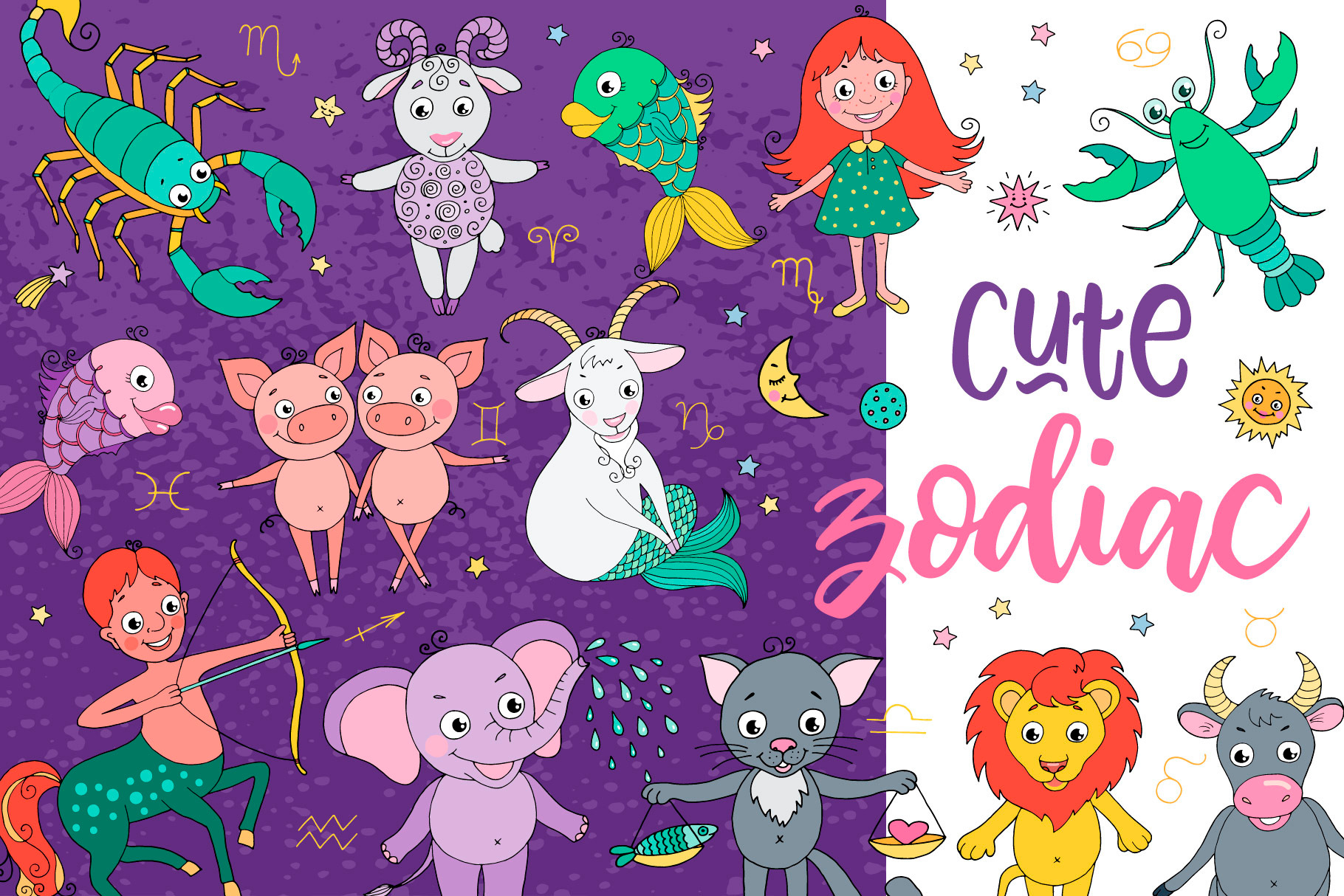 Cute Zodiac signs, an Object Graphic by Maya Ivart