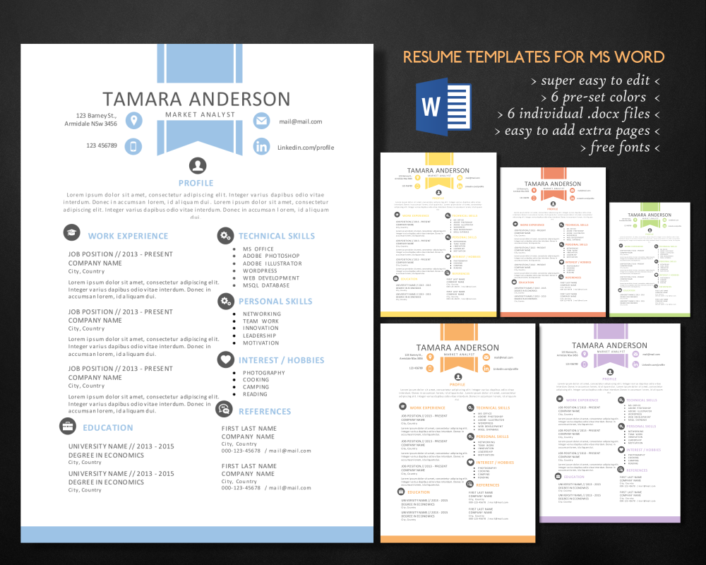 2 in 1 ribbon Word resume pack, a Resume Template by Inkpower