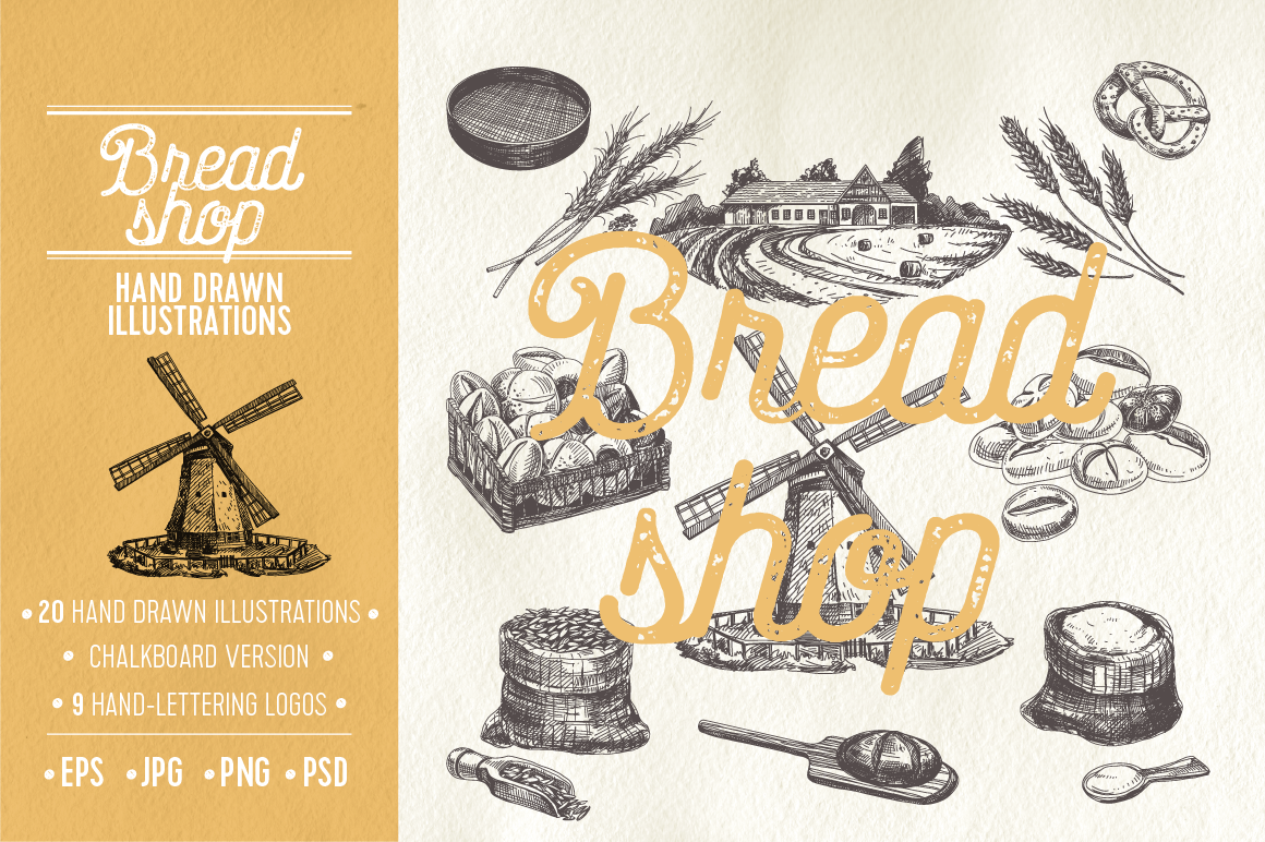 Hand drawn bread shop illustrations, a Food Illustration by Natalya Levish
