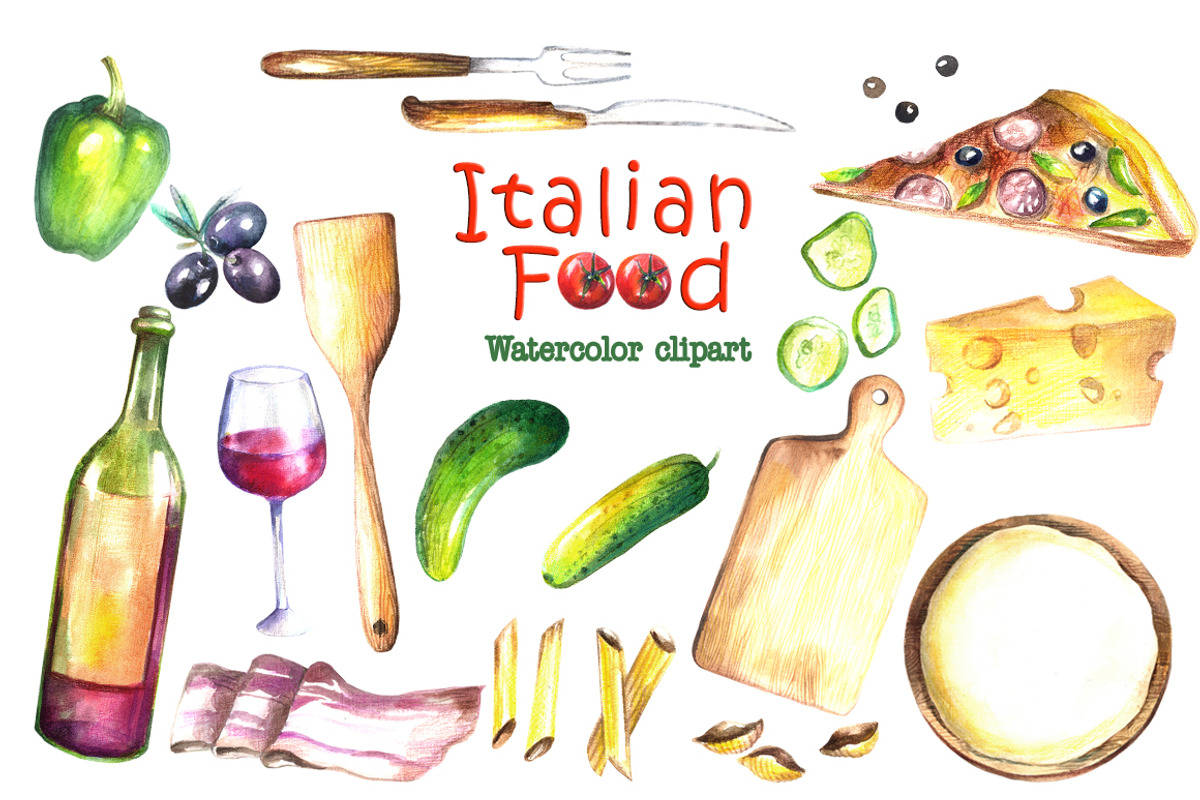 Food Watercolor Clip Art, a Food Illustration by FITALARTSNEDIGI