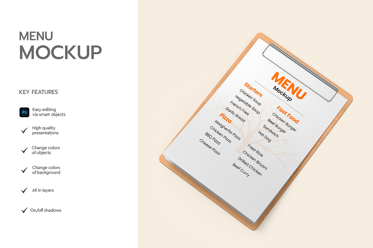 Restaurant Menu Card Mockup PSD