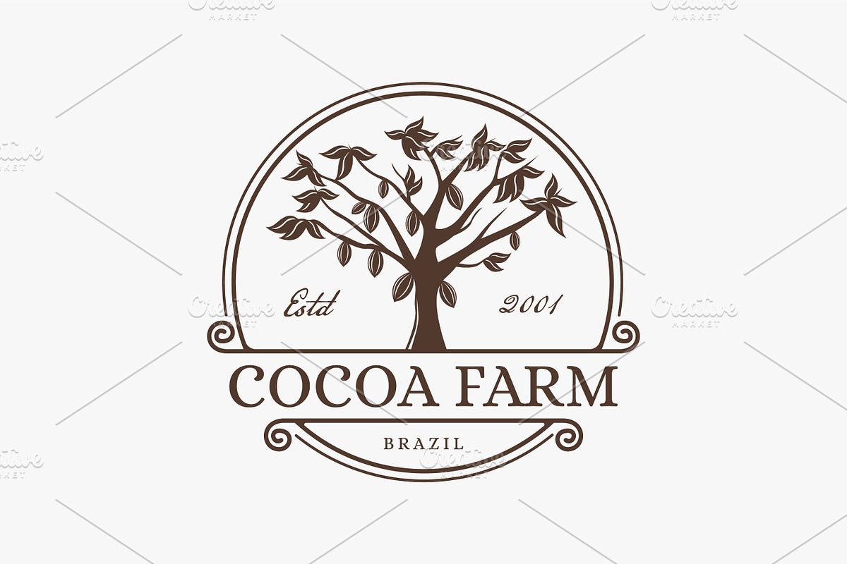 Tree of cacao, cocoa farm logo, a Branding & Logo Template by DOMHOUZE