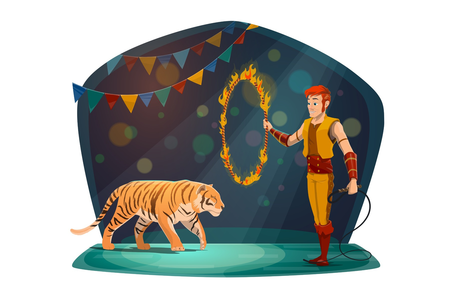 Handler with tiger jumping in fire, an Animal Illustration by Vector ...