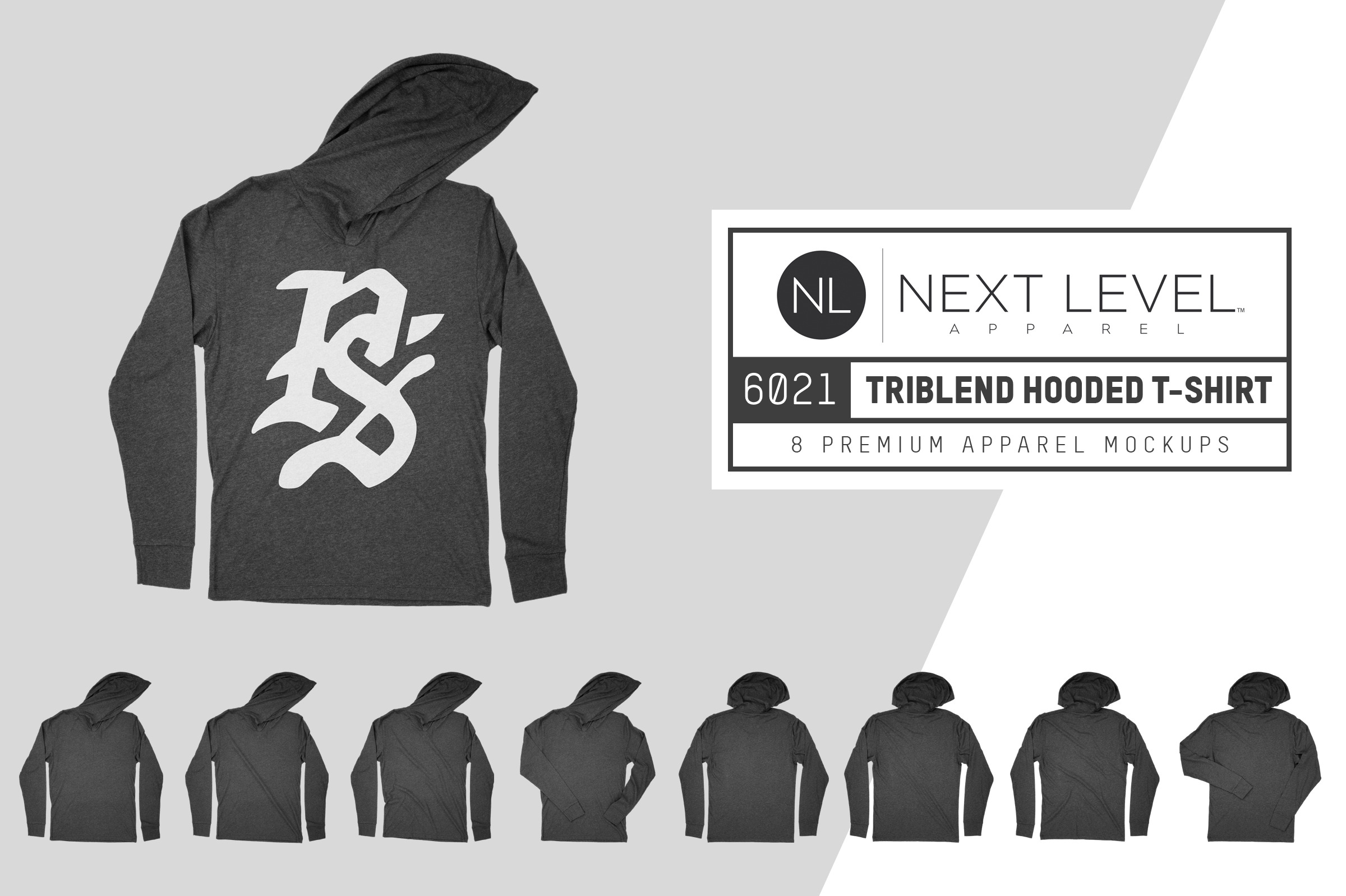 Next Level 6021 Triblend Hooded Tee, a Shirt Mockup by Pixel Sauce™
