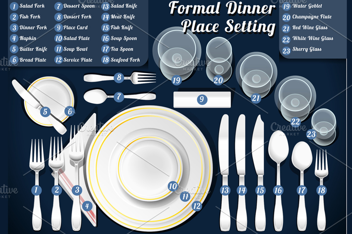 Formal Dinner Place Setting, a Food Illustration by Aurielaki Stock Images