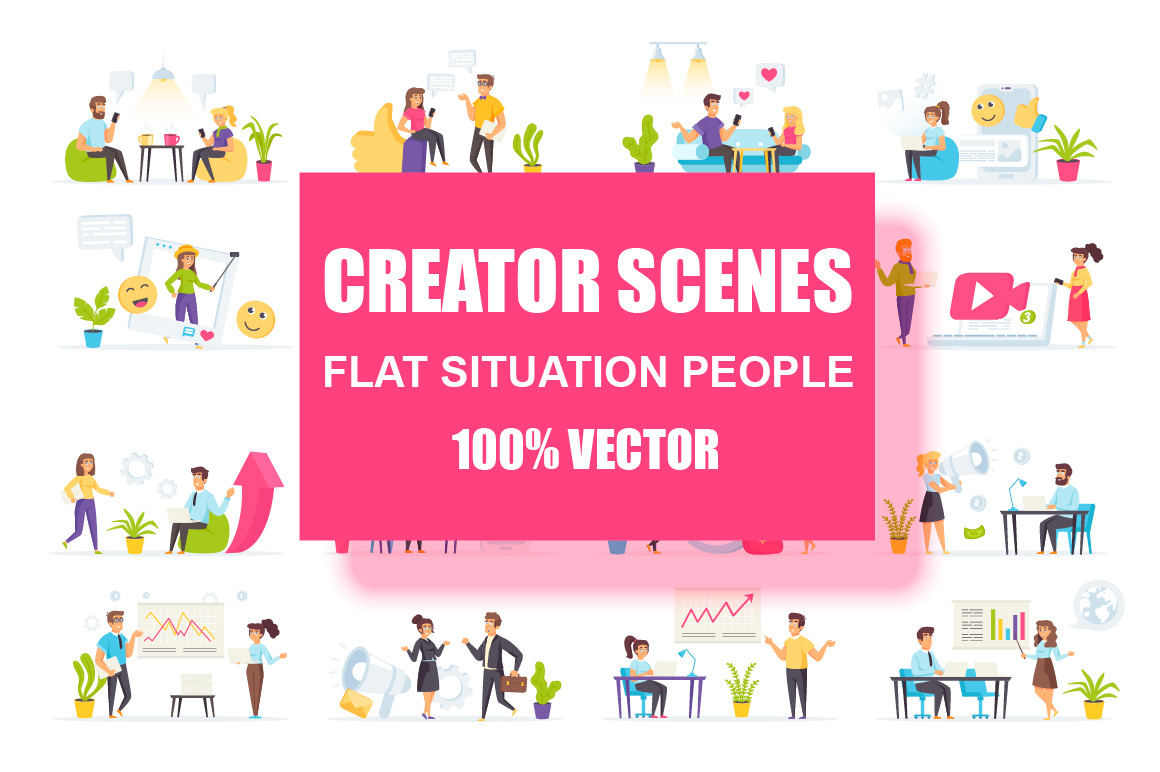Flat Scene Situation Creator Kit, an Education Illustration by alexdndz