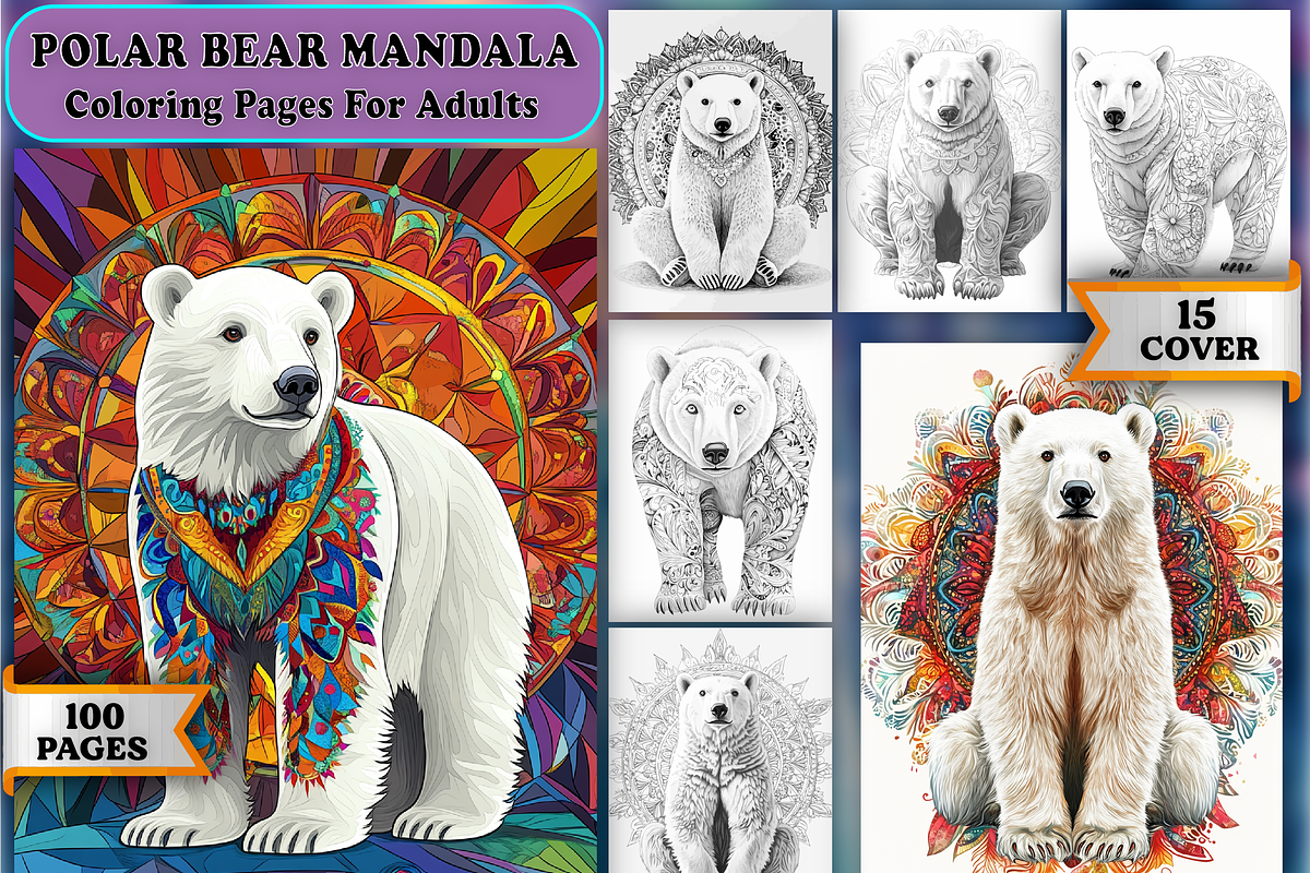 100 Polar Bear Mandala Coloring Page, an Animal Illustration by ...