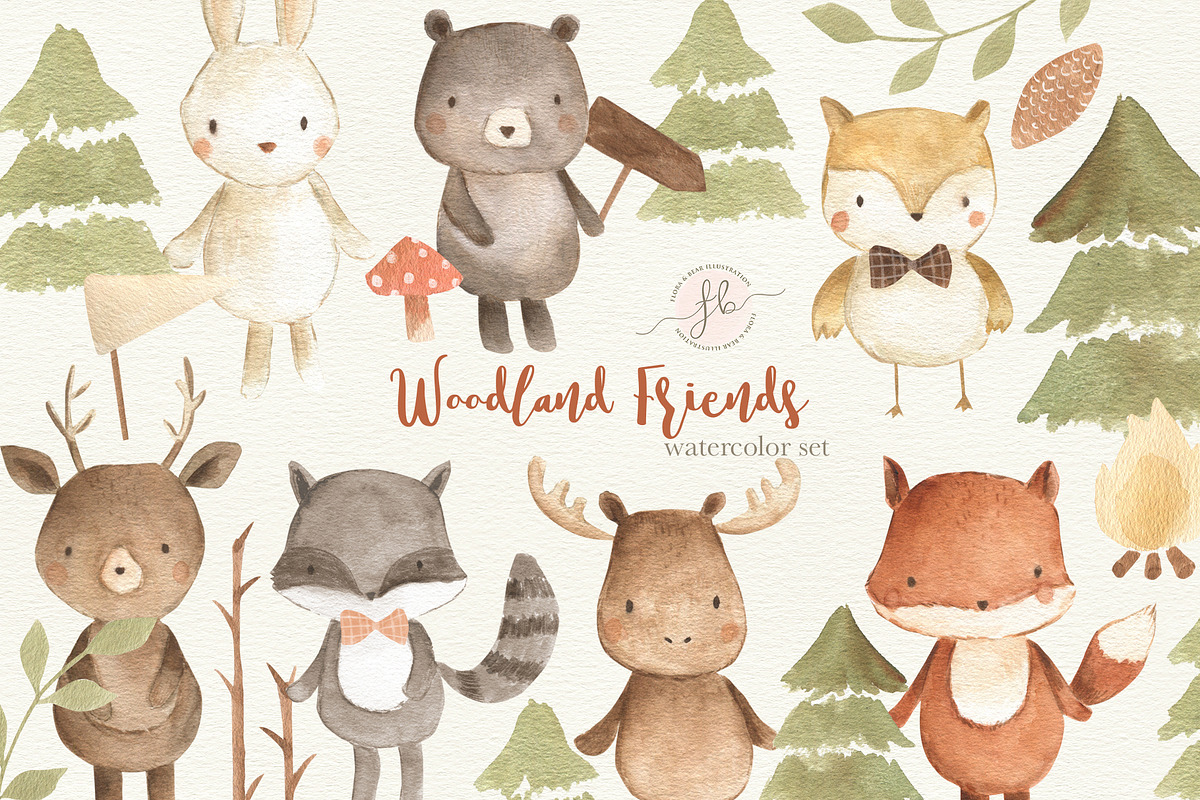 Woodland Friends, an Animal Illustration by Flora+Bear