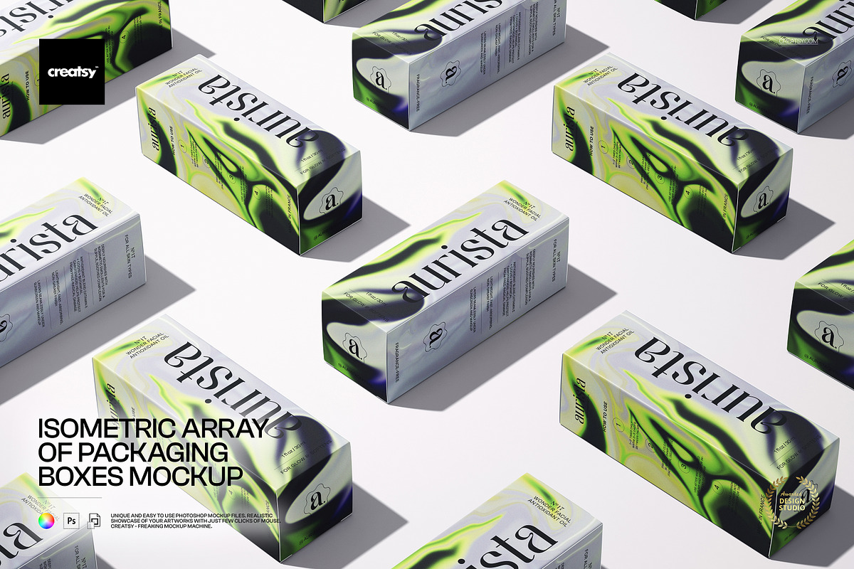 Iso Array of Packaging Boxes Mockup, a Packaging Mockup by creatsy5