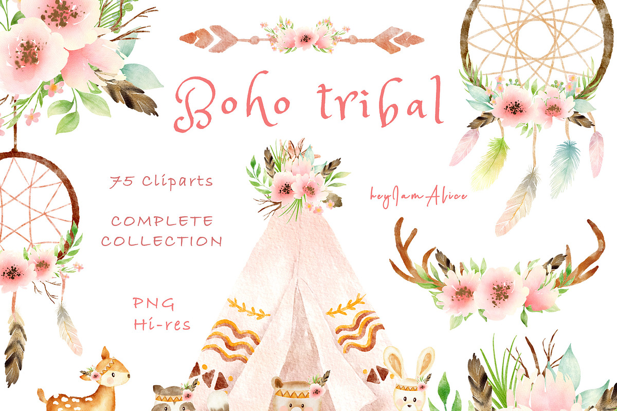 Boho tribal animal clipart