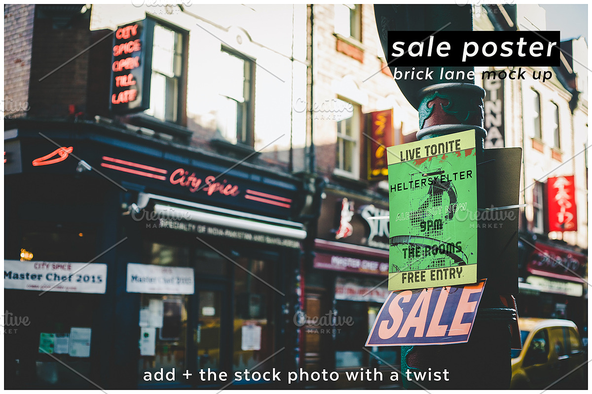 add + saleposter 7 brick lane mockup, a Product Mockup by ISEEYOUPATTERN