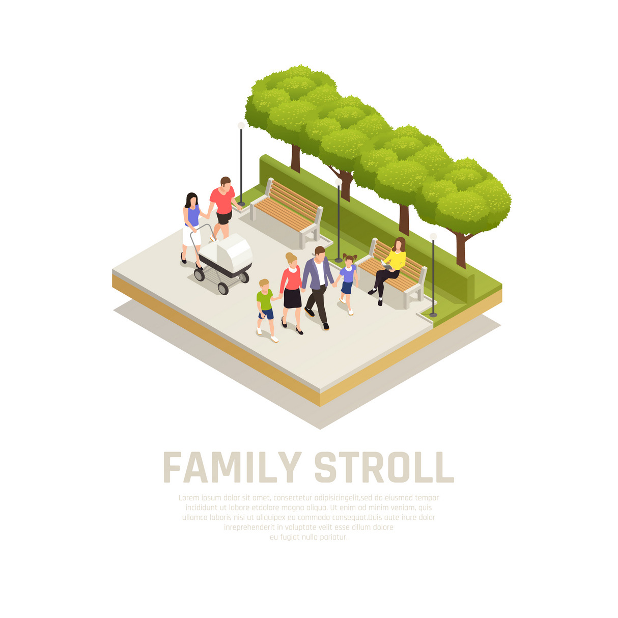 Family stroll concept, a Decorative Illustration by Macrovector