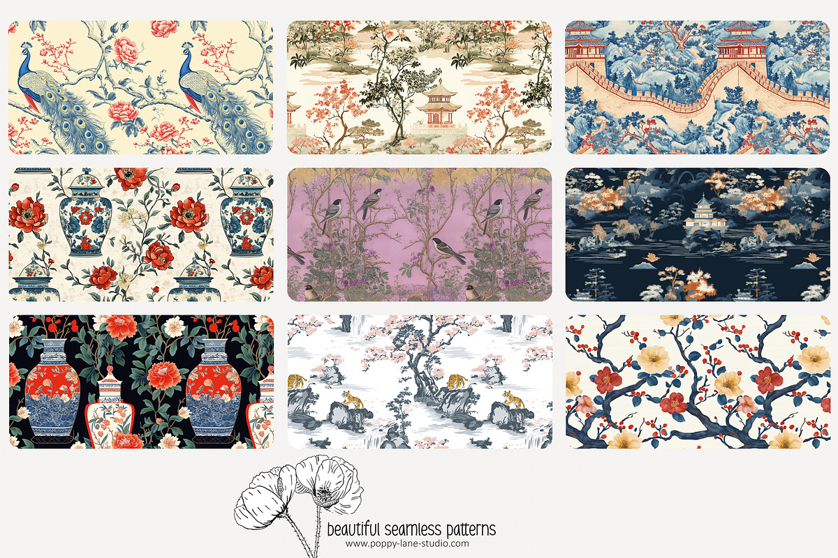 70 assorted Asian seamless pattern, a Pattern Graphic by Poppy Lane Studio