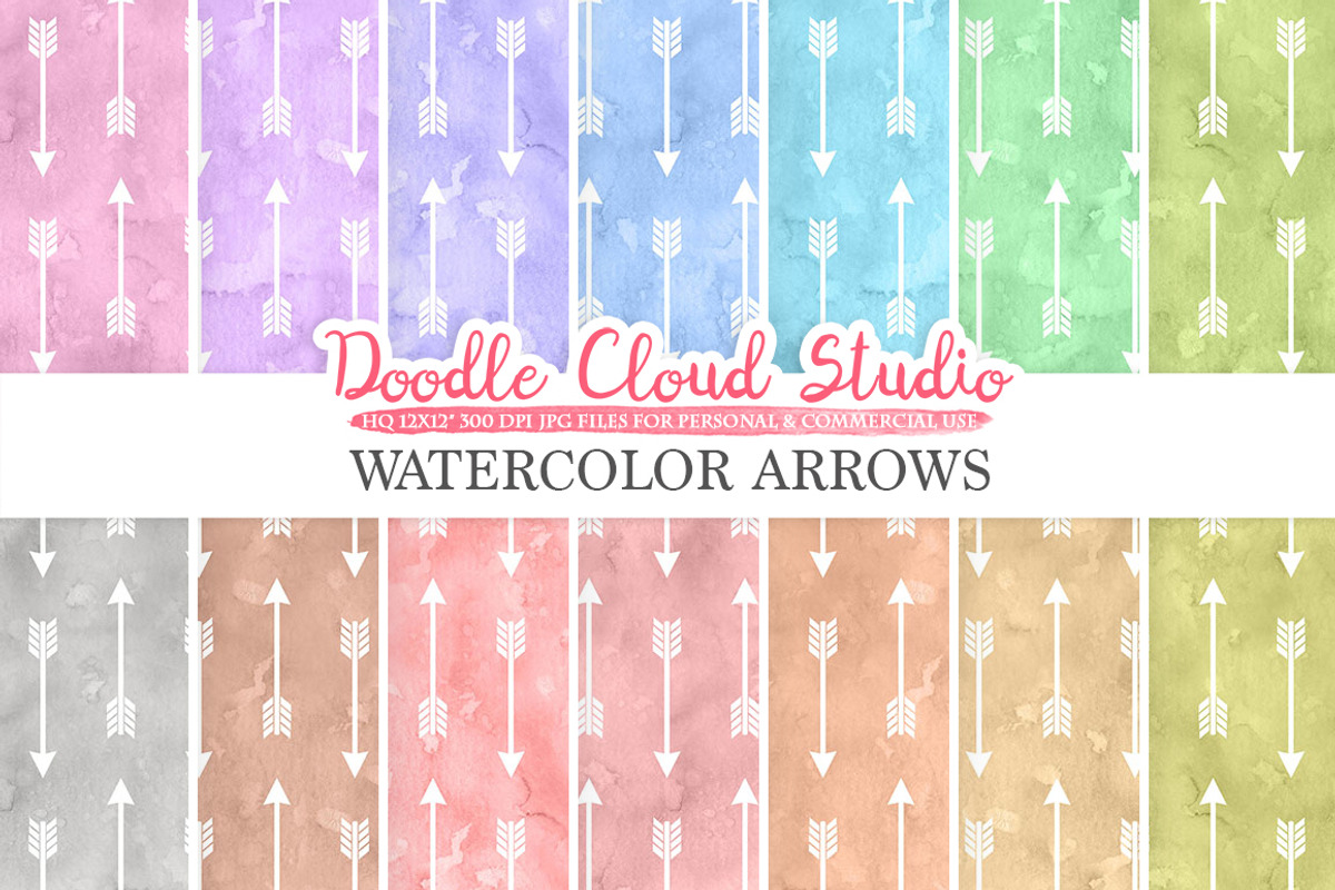 Watercolor Arrows digital paper, a Pattern Graphic by Doodle Cloud ...
