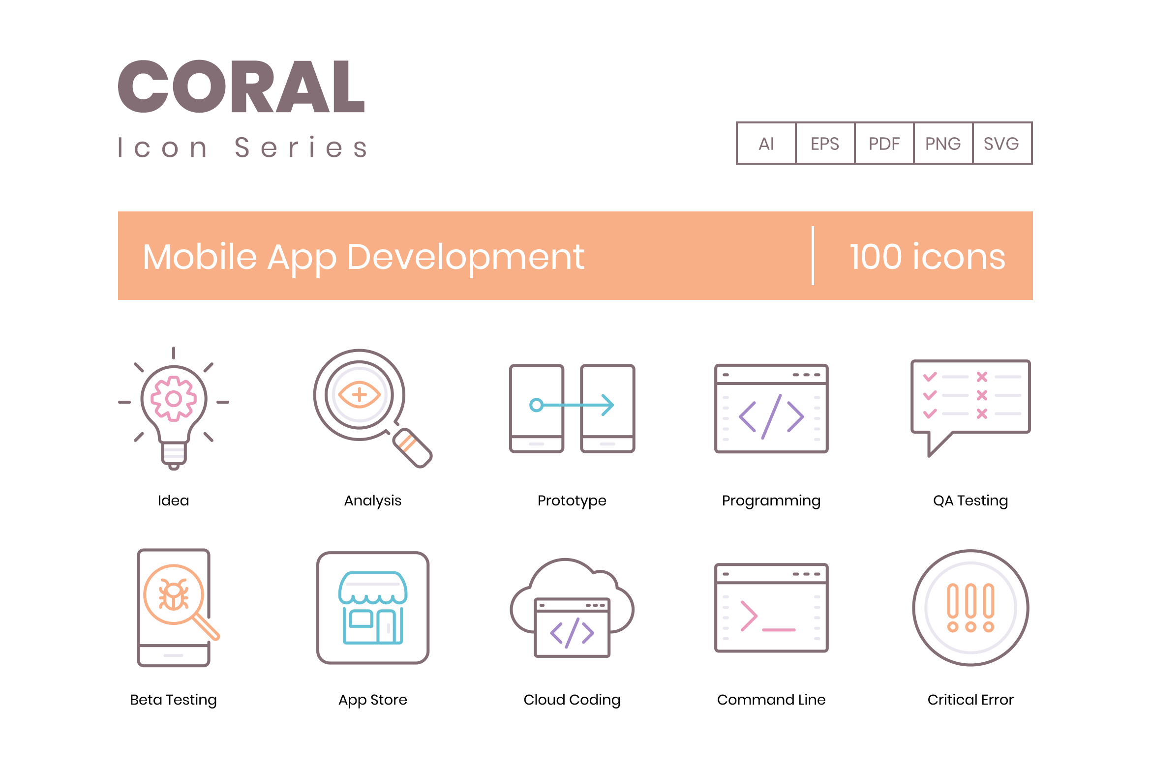 100 Mobile App Development Icons, an Outline Icon by Flat Icons