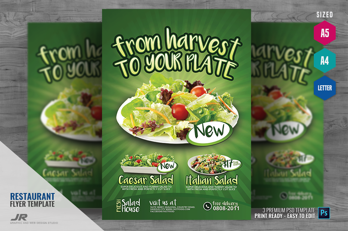 Salad Restaurant Flyer, a Flyer Template by PSDPixel