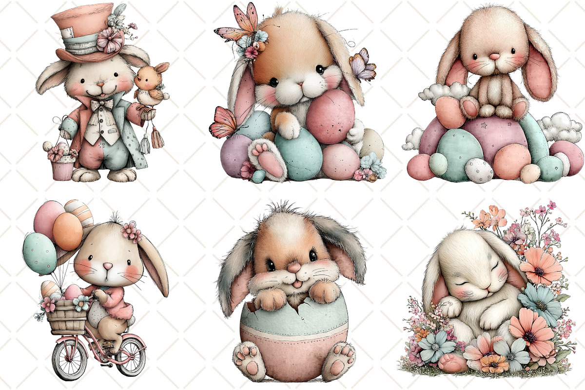 Whimsical Easter Bunny Clipart, an Illustration by Black Bird Studio