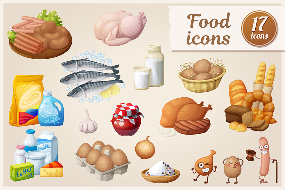Food market vector icons set + bonus | Icons ~ Creative Market