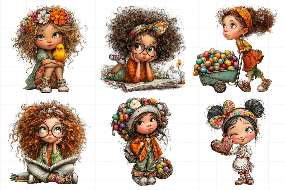 Whimsical Easter Cartoon Girl Clipar, an Illustration by Daily.Designs