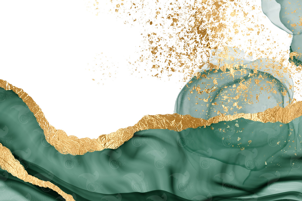 Emerald Ink Borders & Backgrounds, an Illustration by Digital Curio