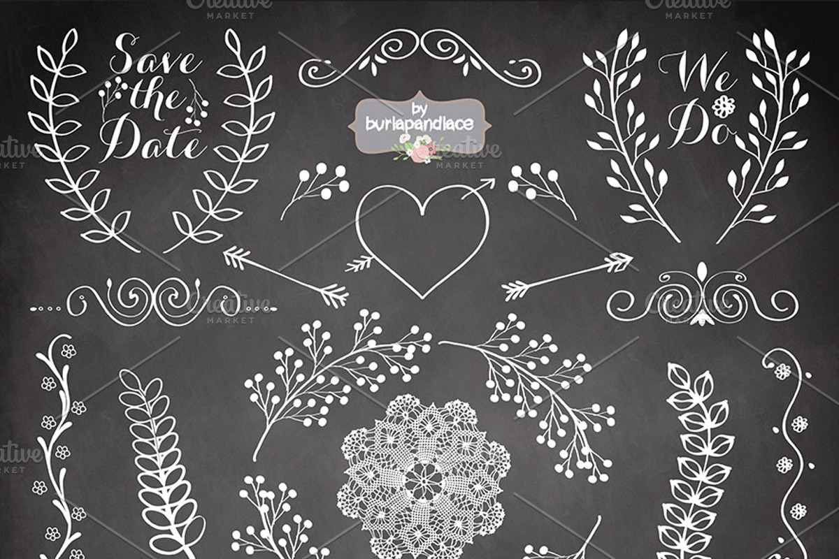 Chalkboard Rustic wedding clipart, an Illustration by burlapandlace