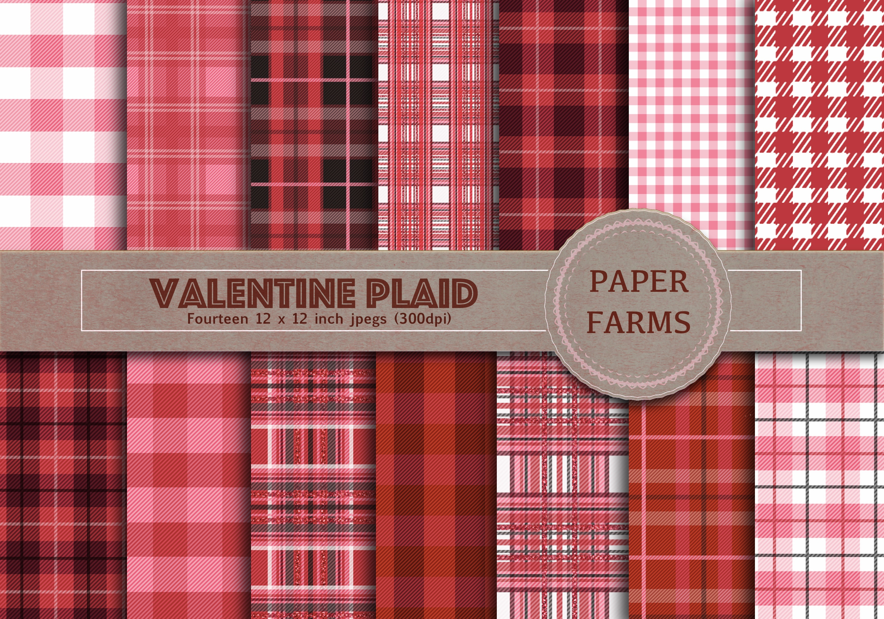 Valentine Plaid digital paper, a Pattern Graphic by Paper Farms