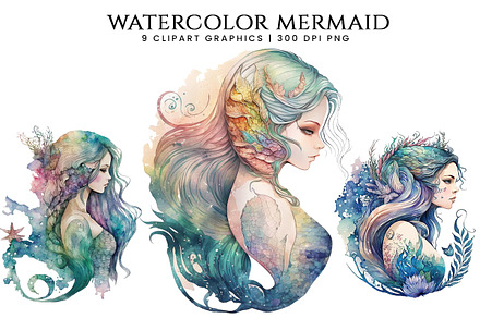Watercolor Mermaid Clipart Set | Animal Illustrations ~ Creative Market
