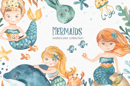 Watercolor Mermaid Clipart Set | Animal Illustrations ~ Creative Market