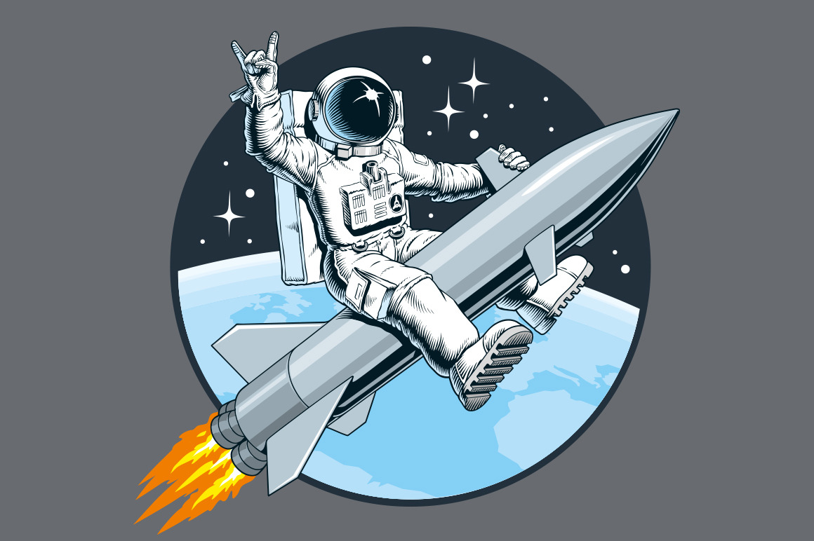 Astronaut riding a rocket, a Technology Illustration by Ledokolua ...