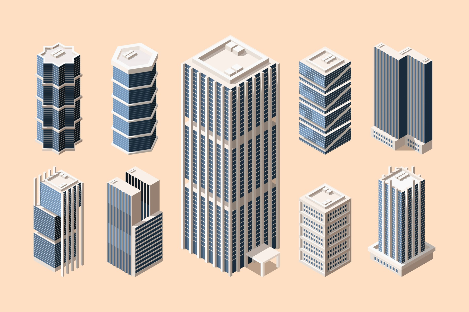 High rise buildings isometric vector | Work Illustrations ~ Creative Market