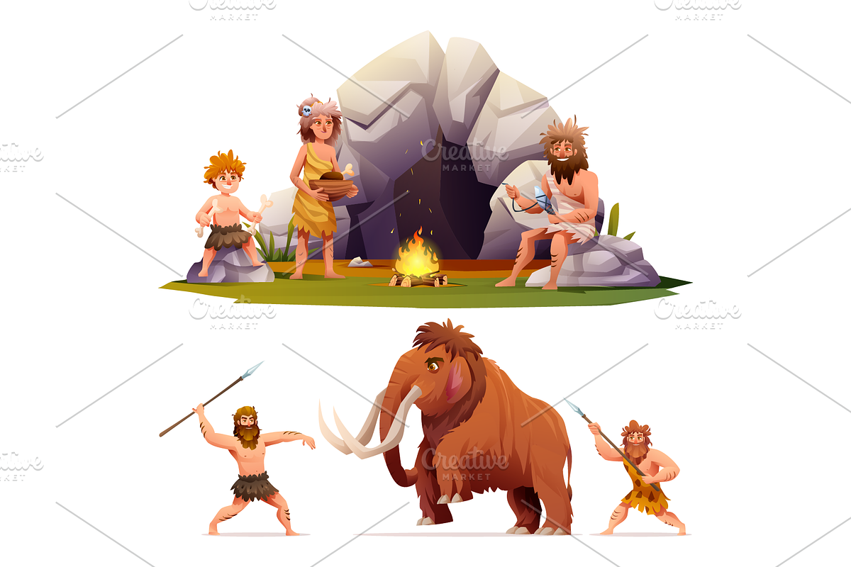 Cavemen Primitive People Collection | Creative Market