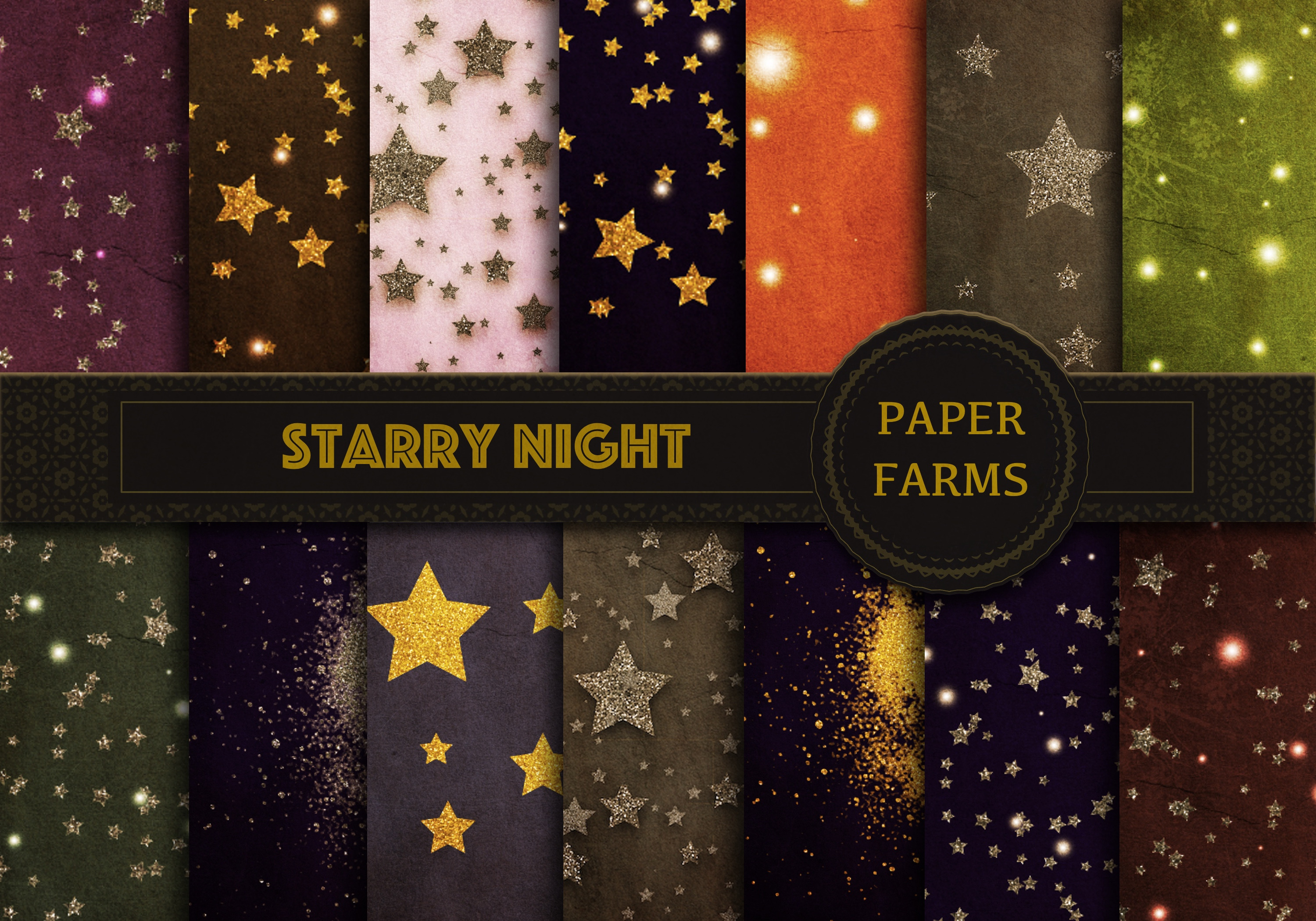 Starry night digital paper, a Pattern Graphic by Paper Farms