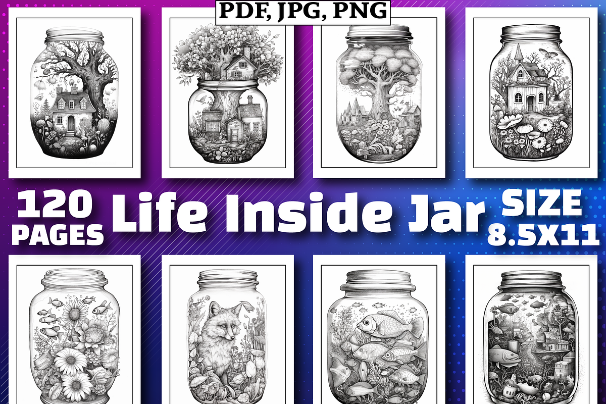 Life Inside Jar Adult Coloring Pages, an Animal Illustration by Design Zone