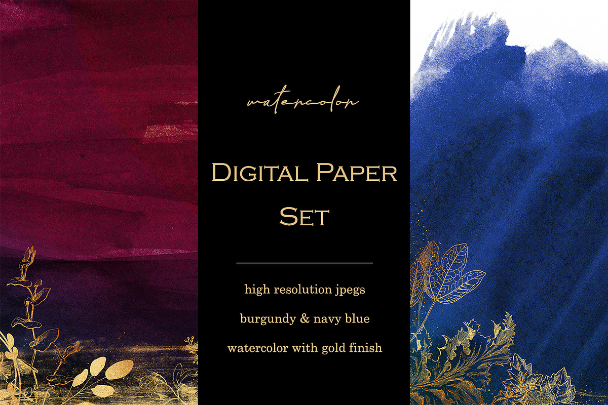 Gold and Watercolor digital papers, a Texture Graphic by PixelJungle