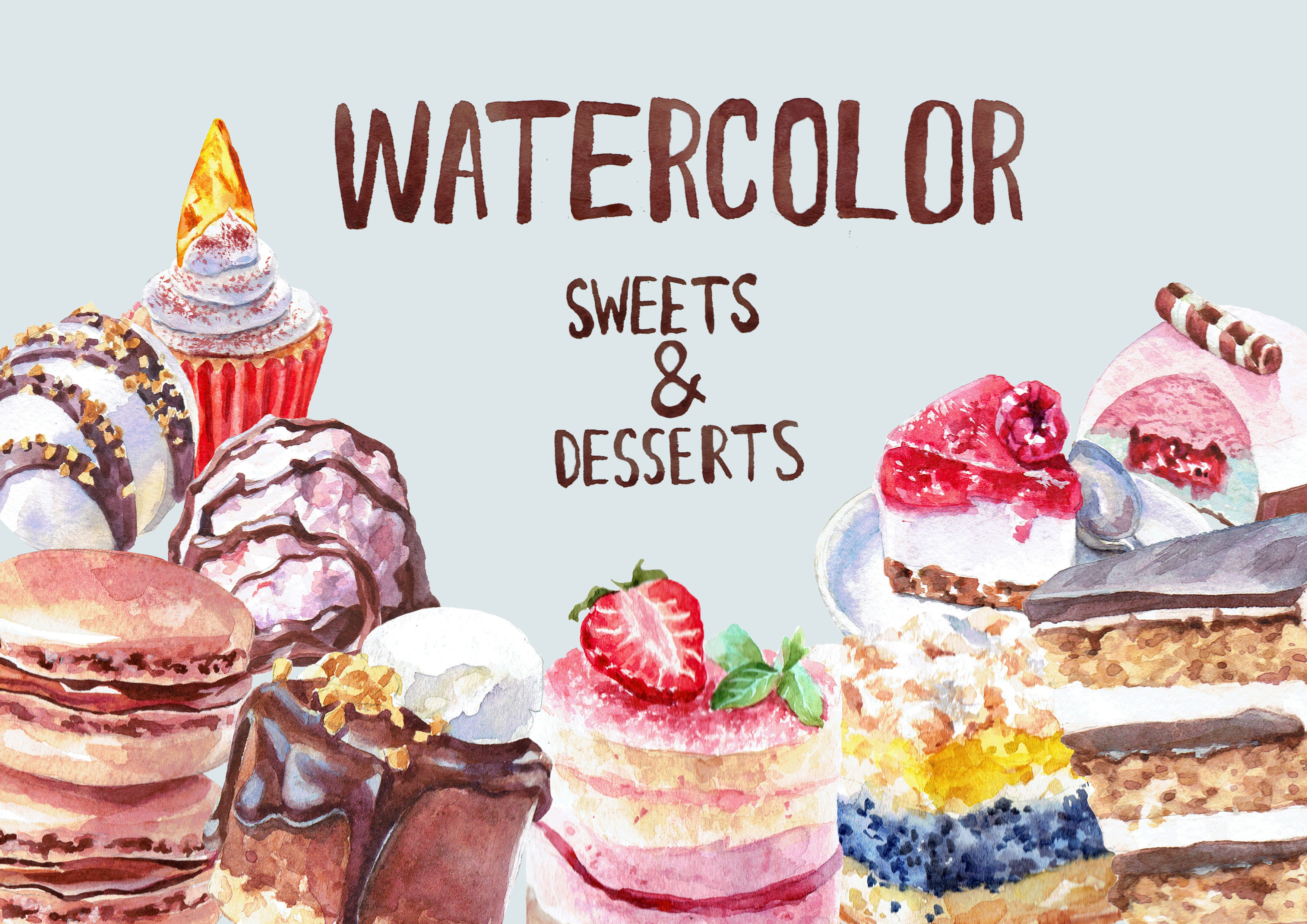 Watercolor Sweets and Desserts, a Food Illustration by Lubasha