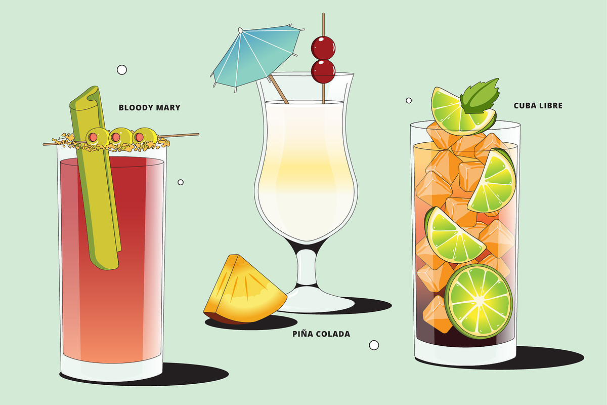 Fun Cocktails Vector Illustration, a Food Illustration by GemPortella