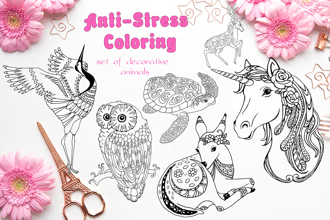 Anti-stress coloring, an Animal Illustration by Watercolor dreams
