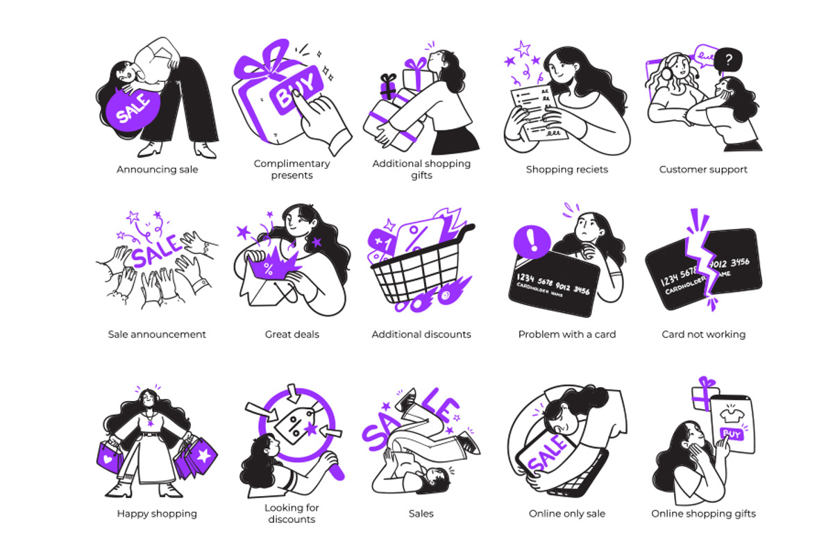 Happy shopping illustration set, a Person Illustration by StonePic