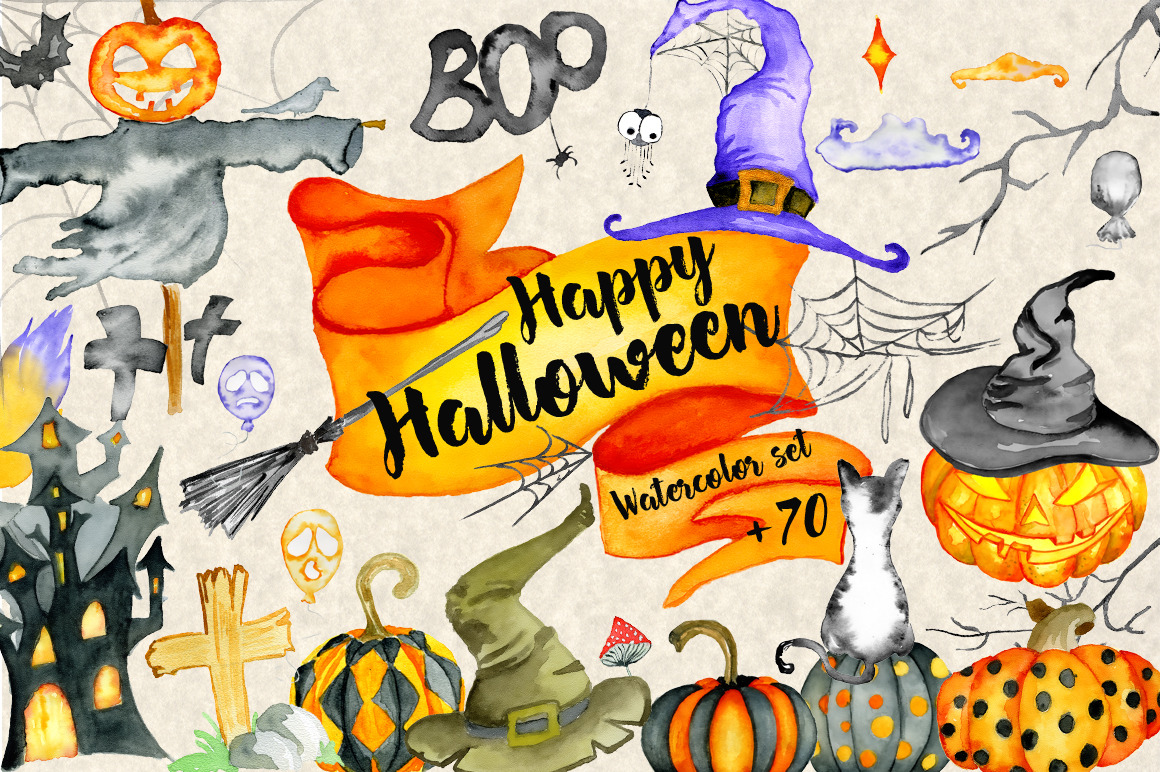 Happy Halloween Watercolor Bundle, a Decorative Illustration by Evgeniia