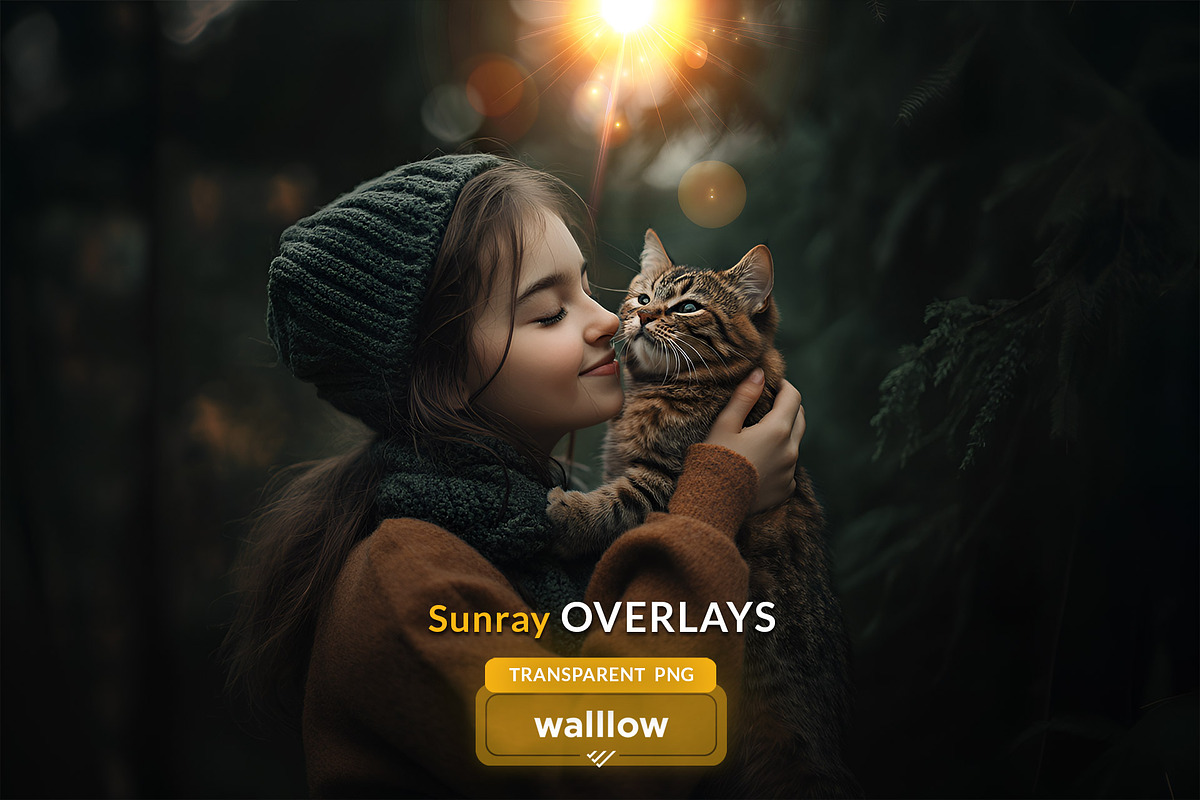Sunrays transparent PNG overlays, a Layer Style Add-On by Walllow Creatives
