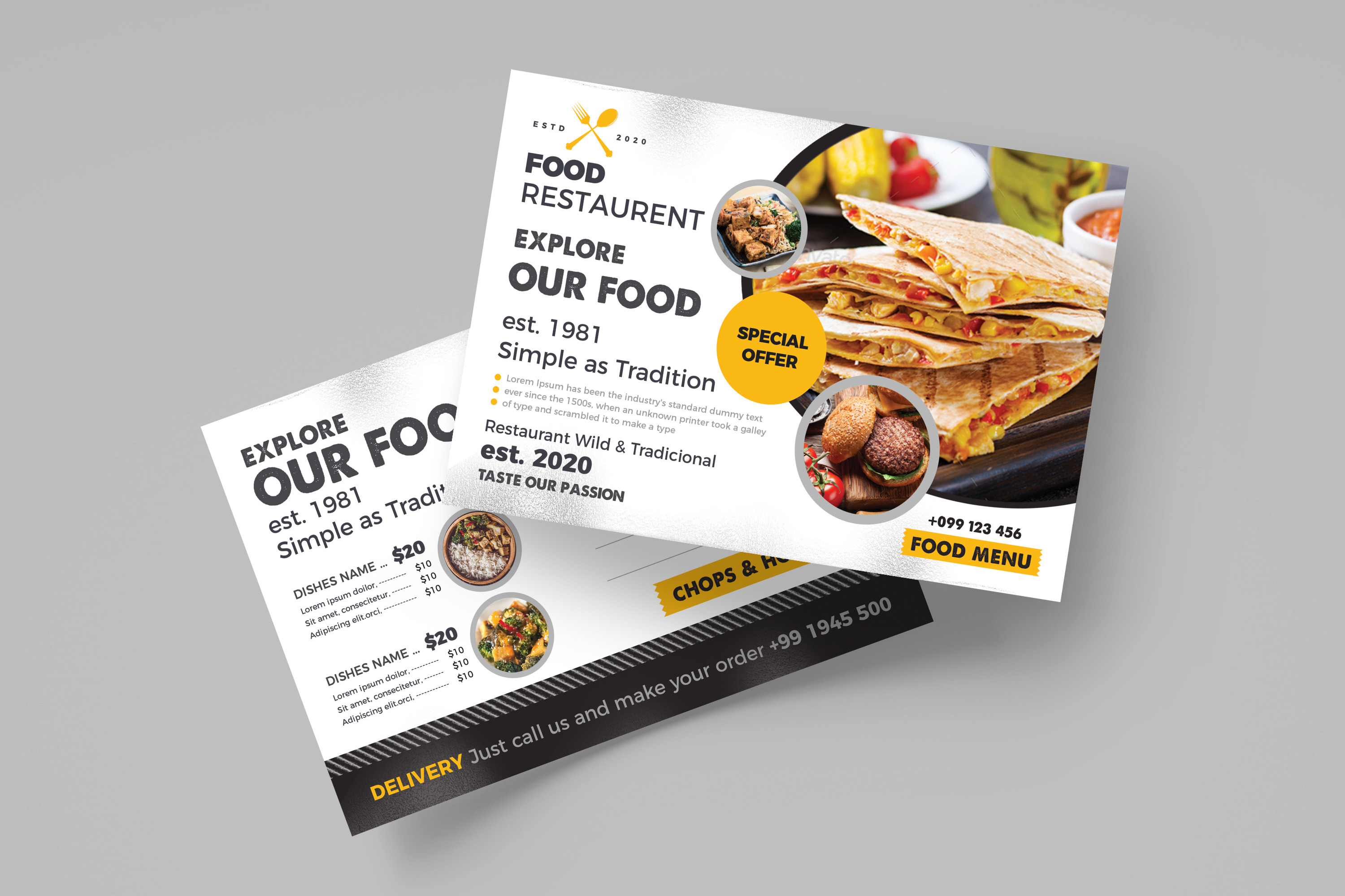 Restaurant Menu Postcard, a Card Template by AfzaalGraphics